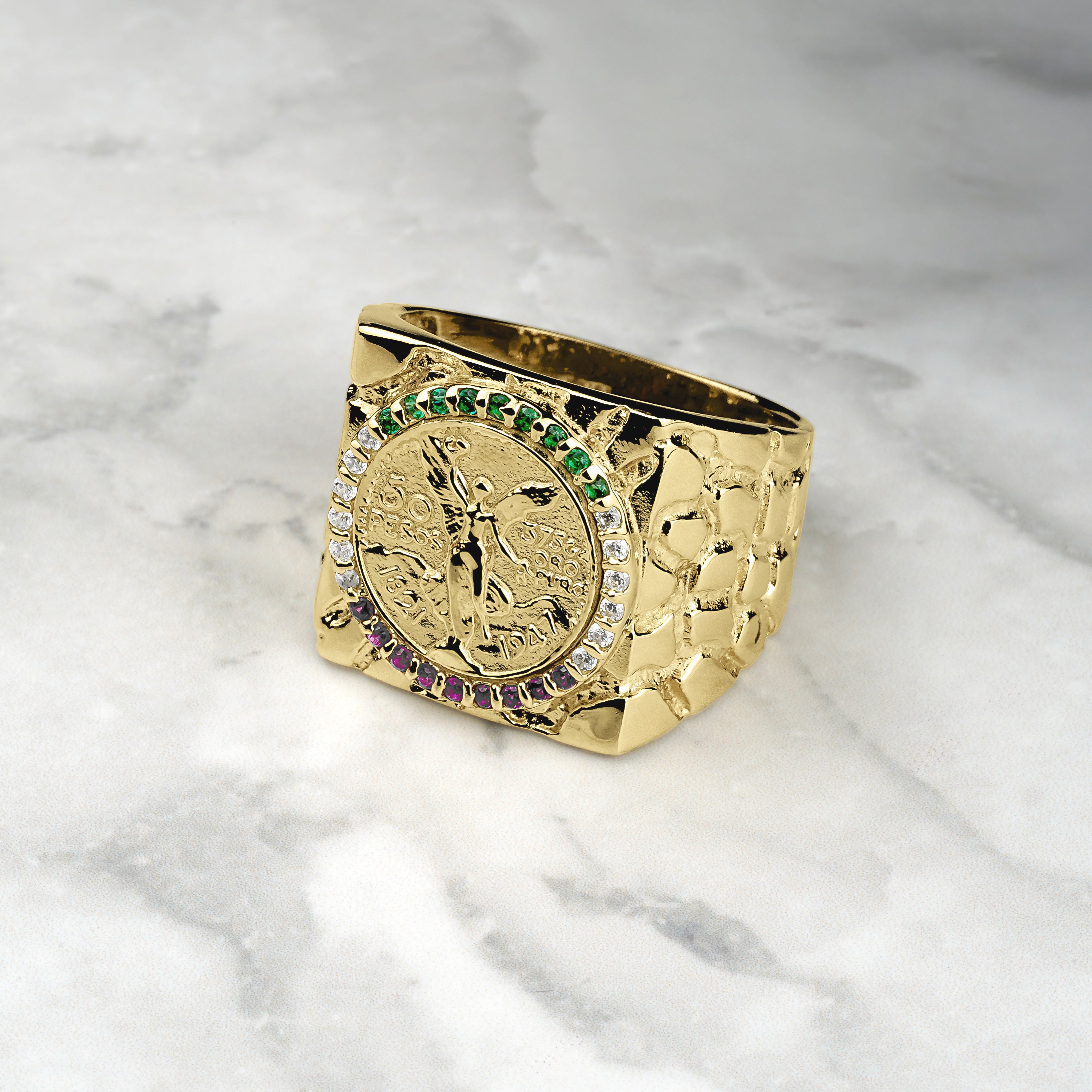 10k & 14k Gold Centenario 50 Pesos Square Colored CZ Ring – Nolters